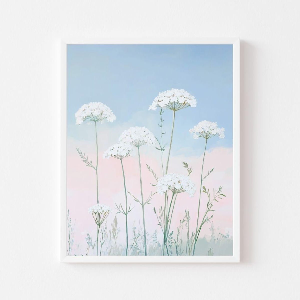 Poster Pastel Queen Anne'S Lace Painting | Pink Blue Spring Meadow Wall ...