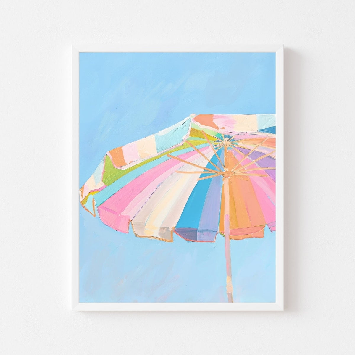 Poster Pastel Rainbow Beach Umbrella Painting | Girly Coastal House ...