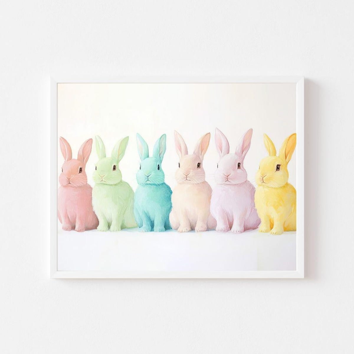 Poster Pastel Rainbow Rabbits Painting | Colorful Bunnies Wall Art ...