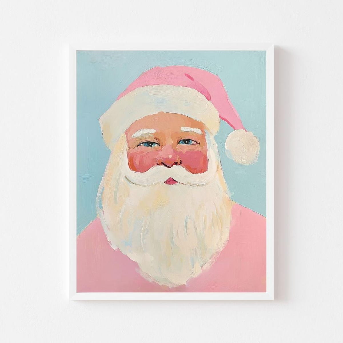 Poster Pastel Santa Claus Portrait Painting | Pink Christmas Wall Art ...