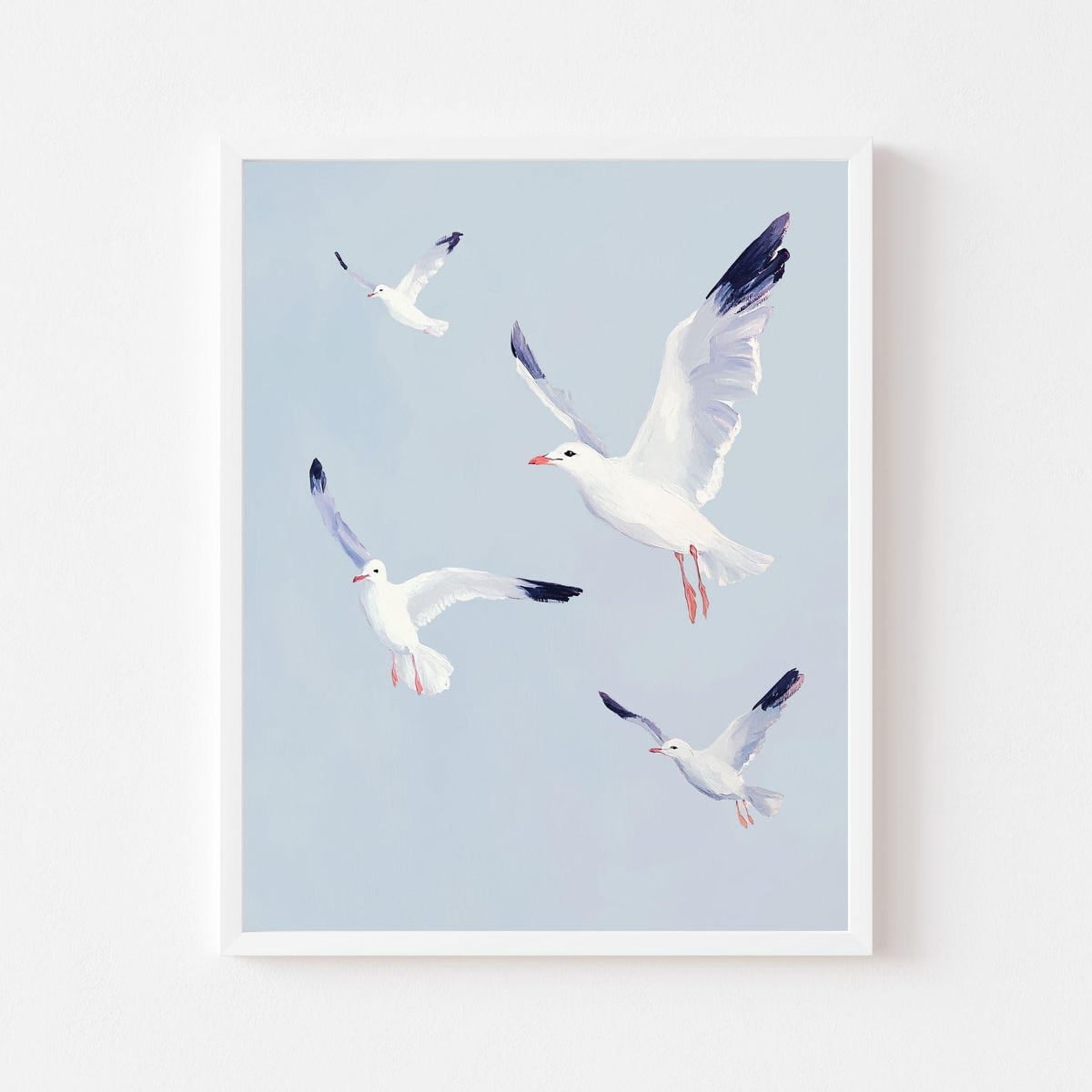 Poster Pastel Seagulls Flying Painting | Coastal Birds Wall Art Print ...