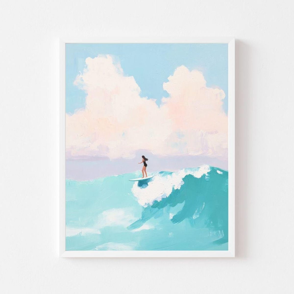 Poster Pastel Surfer Girl Wall Art Print | Coastal Surfing Painting ...