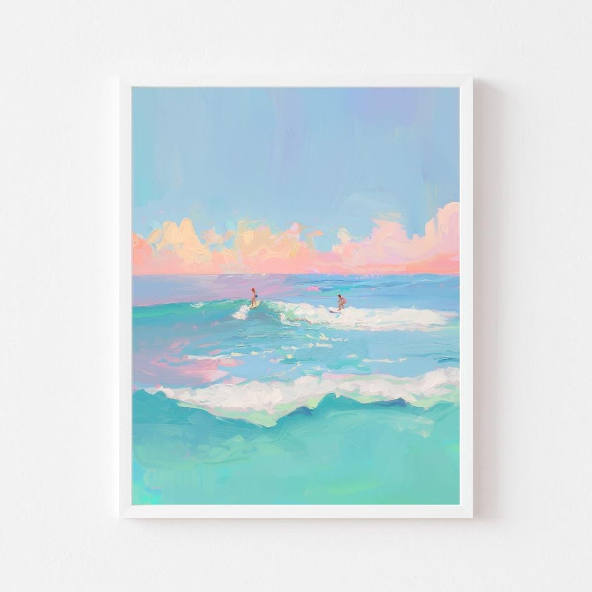 Poster Pastel Surfer Kids Painting | Colorful Coastal Summer Wall Art ...