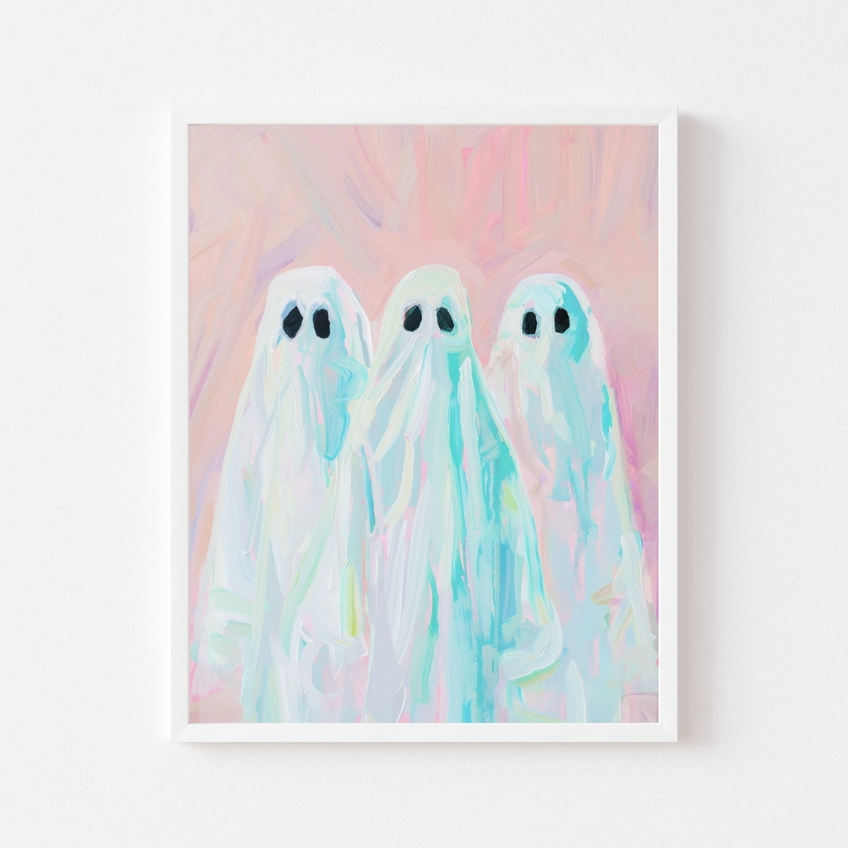 Poster Pastel Three Ghosts Painting | Pink Halloween Wall Art Print ...