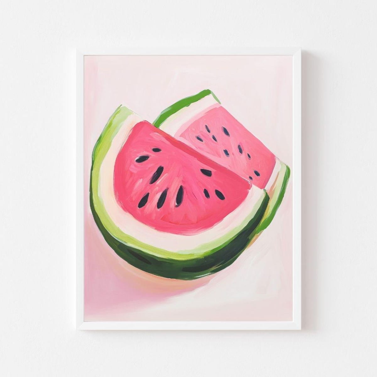 Poster Pastel Watermelon Painting | Pink Sliced Melon Wall Art Print ...