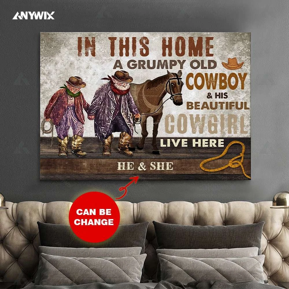Poster Personalized, In This Home A Grumpy Old Cowboy And Beautiful Co... Wall Art, Unframed ...