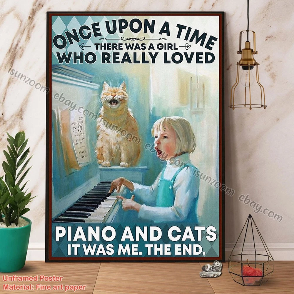 Poster Piano Children A Girl Who Really Loved Piano And Cats Cat Lovers ...
