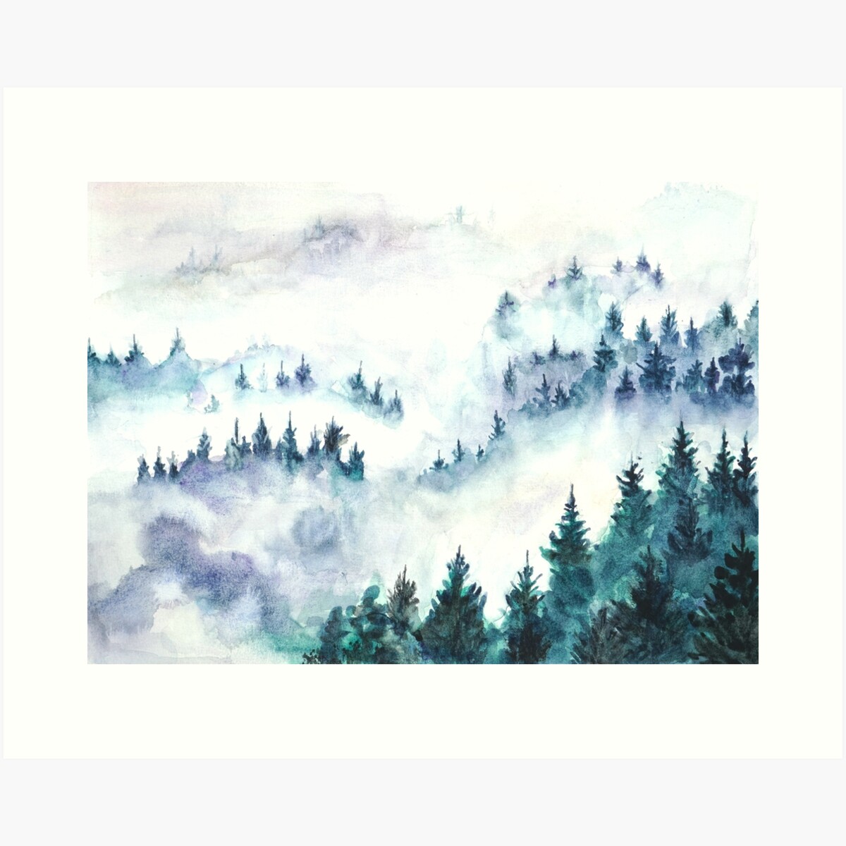 Poster Pine Tree Jungle In Mist Watercolor Poster No Framed, 24x36 ...