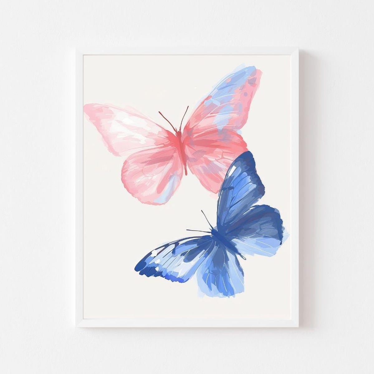 Poster Pink And Blue Butterflies Painting | Two Colorful Insects Wall ...