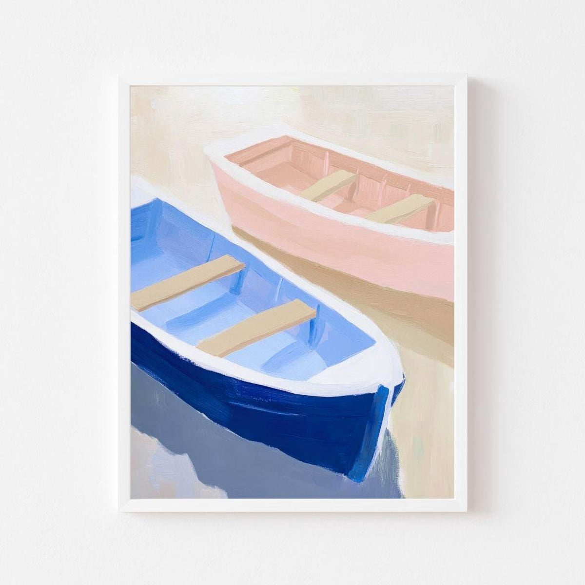 Poster Pink And Blue Rowboats Painting | Pastel Boat Wall Art Print ...