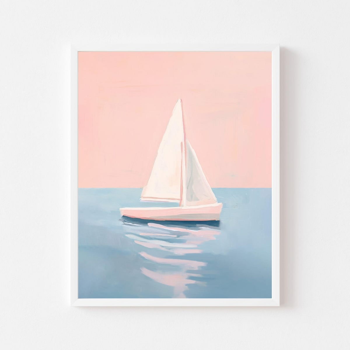 Poster Pink And Blue Sailboat Painting | Coastal Summer Boat Wall Art ...