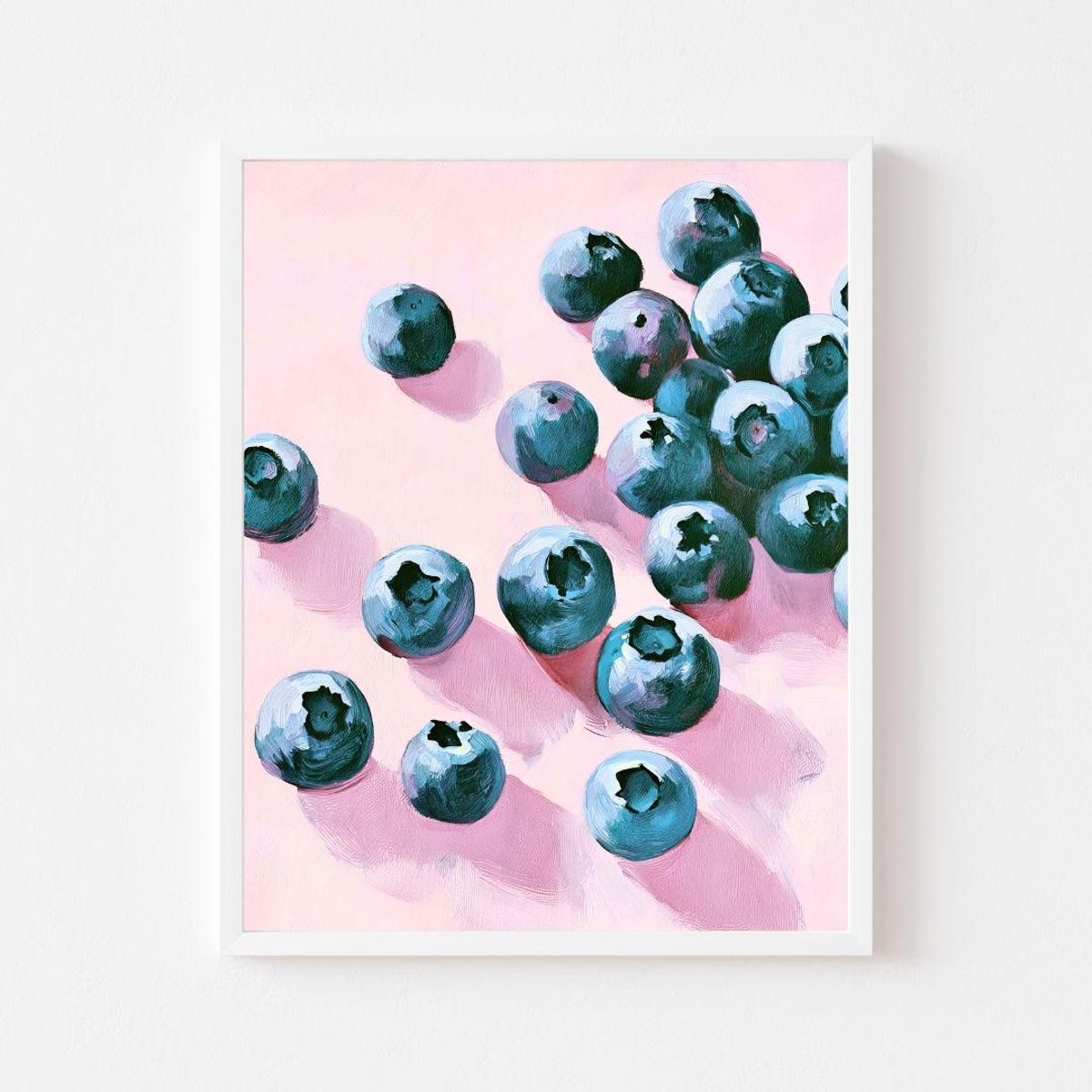 Poster Pink Blueberries Painting | Pastel Kitchen Blueberry Wall Art ...