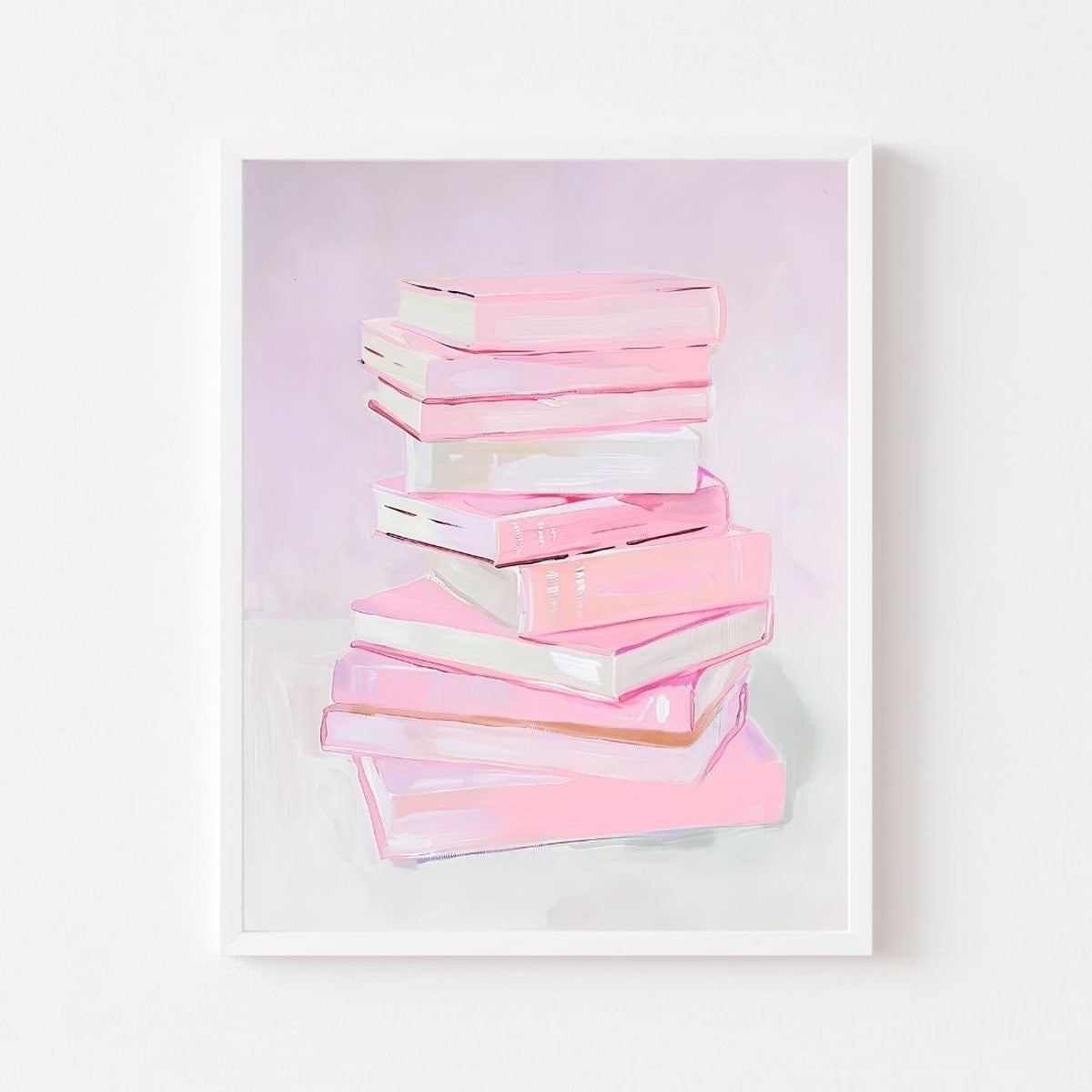 Poster Pink Book Stack Painting | Pastel Reading Nook Wall Art Print ...