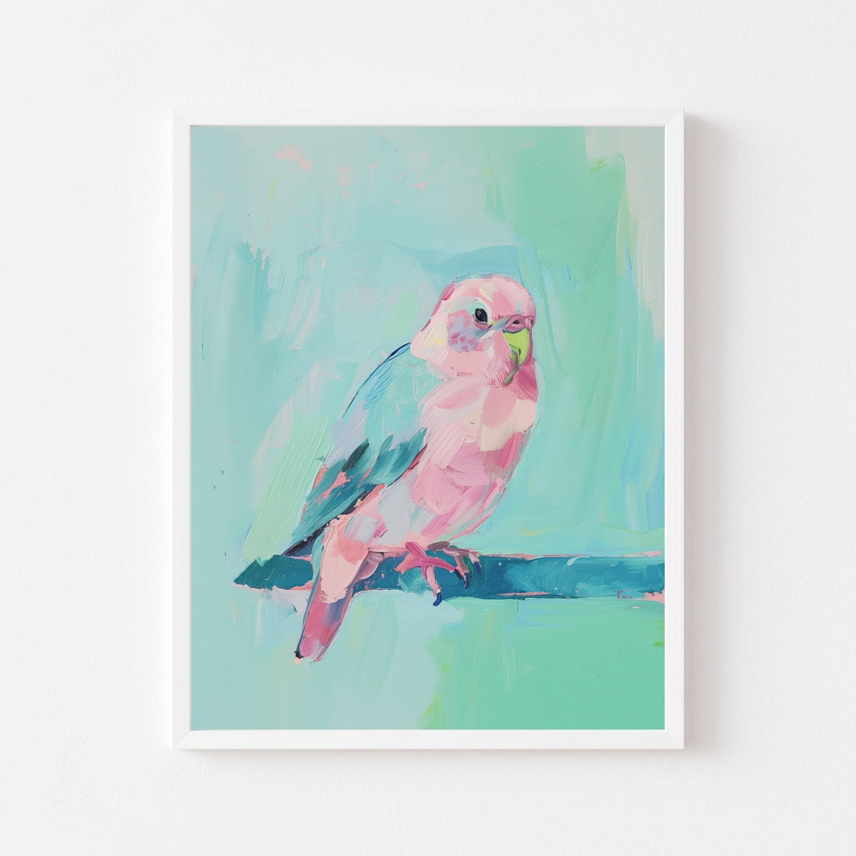 Poster Pink Budgie Bird Painting | Colorful Pastel Animal Wall Art ...