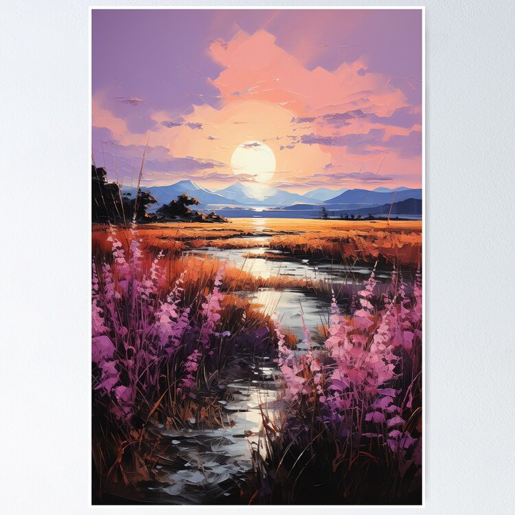 Poster Pink Field Landscape | Original Art | Home Decor - Unframed ...