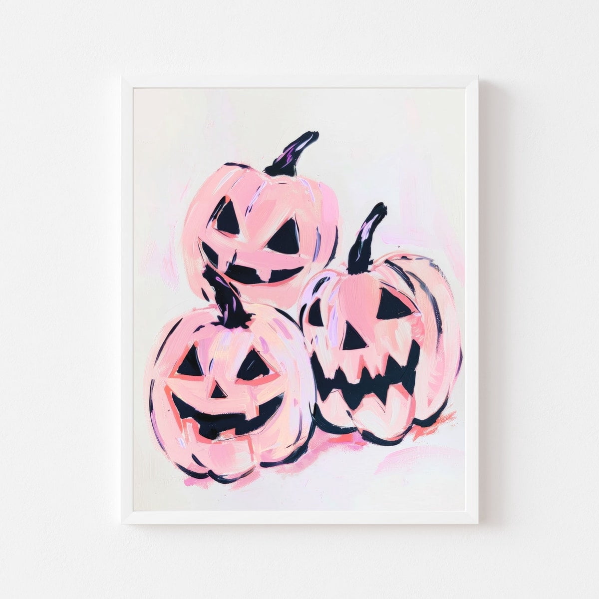 Poster Pink Jack O Lanterns Painting | Girly Halloween Pumpkins Wall ...