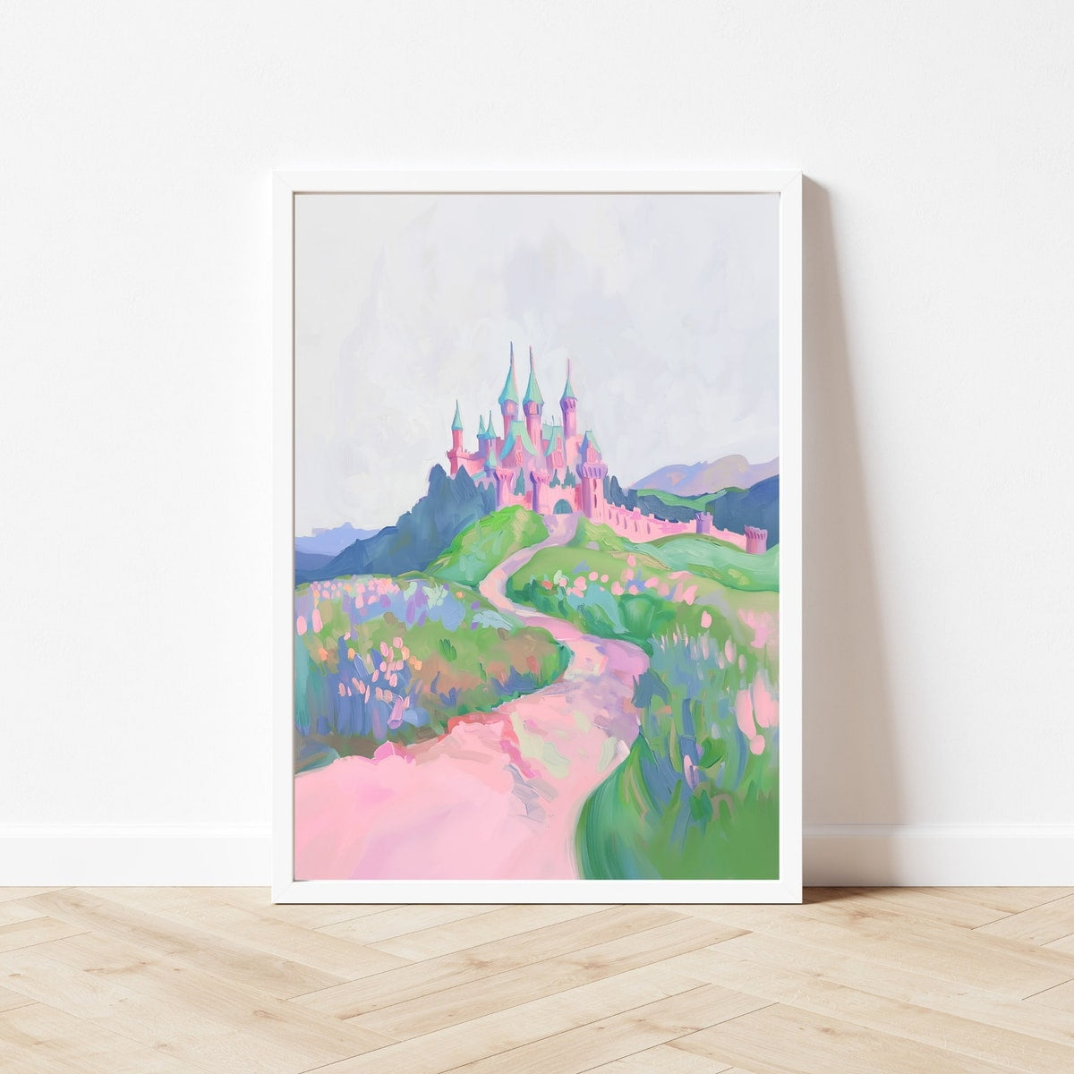 Poster Pink Princess Castle Painting | Magical Girl'S Room Wall Art ...