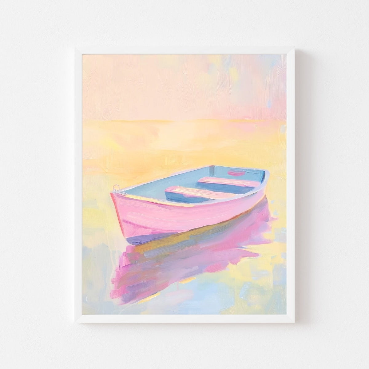 Poster Pink Rowboat Painting | Summer Canoe Wall Art Print | Pastel ...