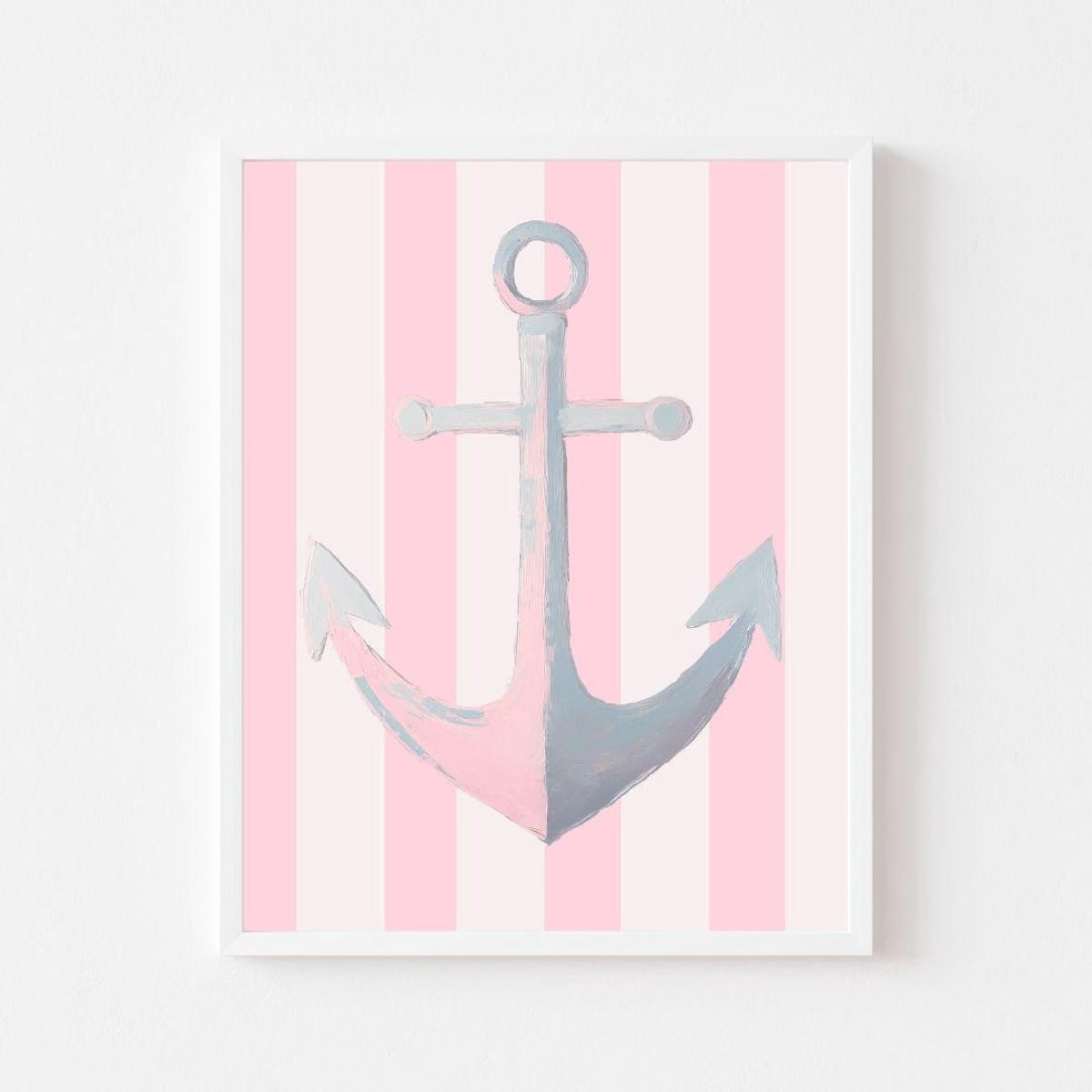 Poster Pink Striped Anchor Painting | Coastal Summer Wall Art Print ...