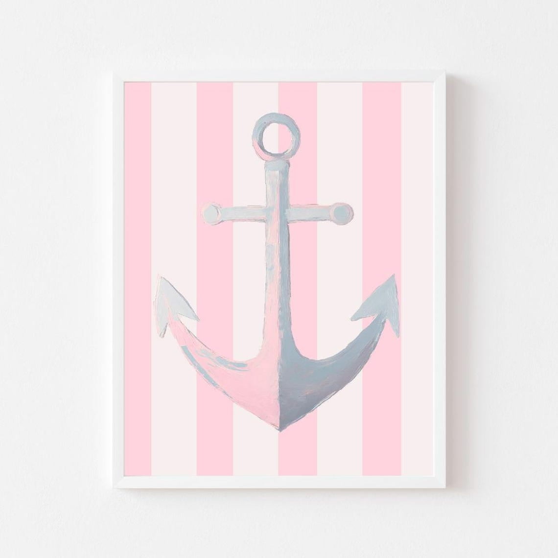 Kna Prints - Pink Striped Anchor Painting Coastal Summer Wall Art Print ...