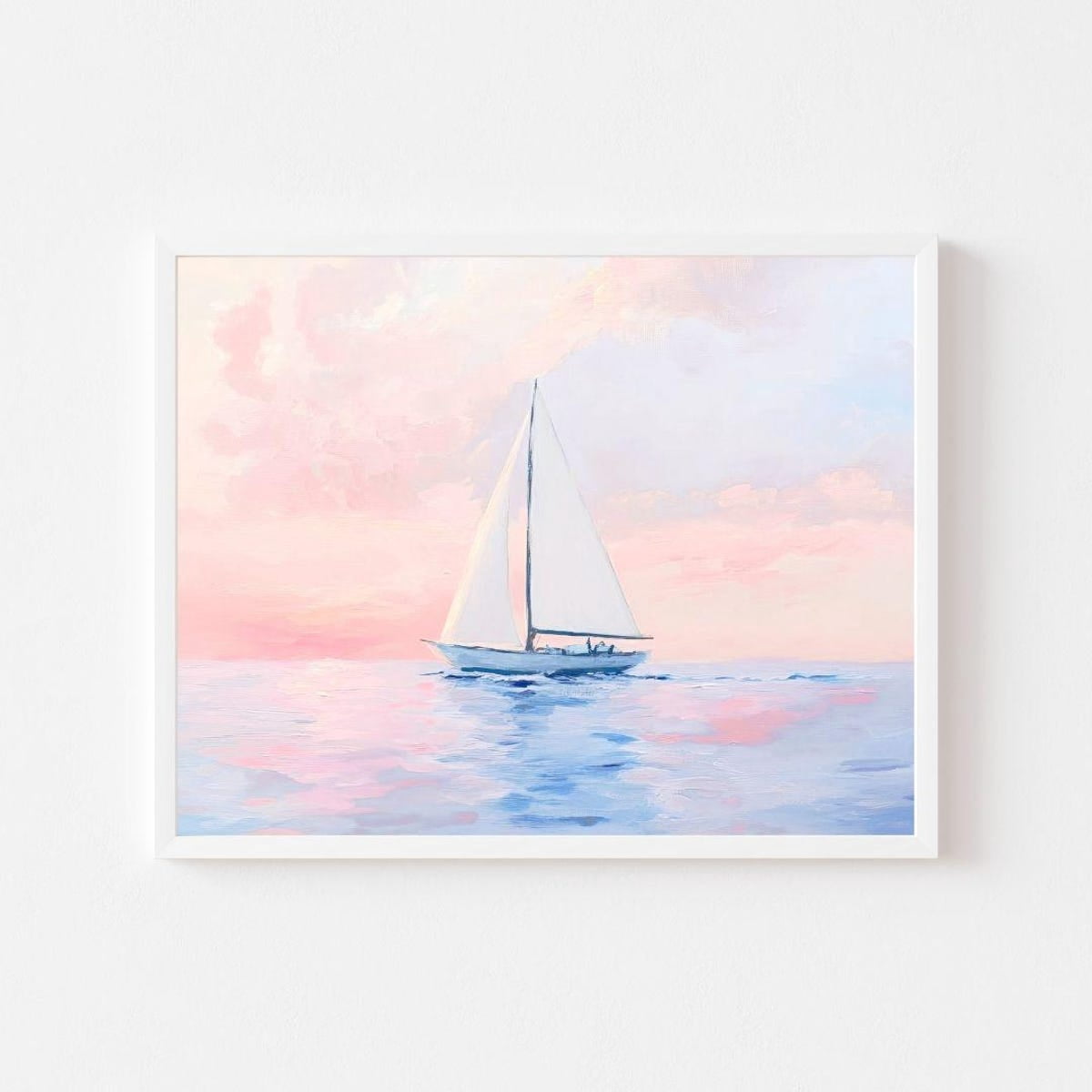 Poster Pink Sunset Sailboat Painting | Pastel Seascape Wall Art Print ...