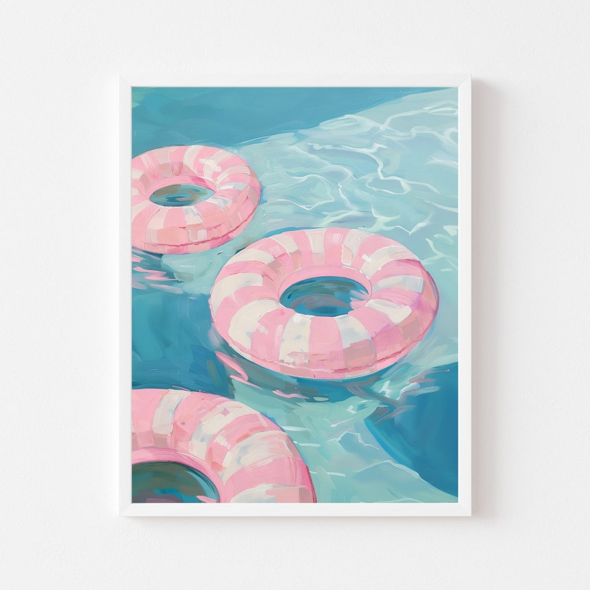 Poster Pink And White Striped Inner Tube Painting | Summer Pool Float ...