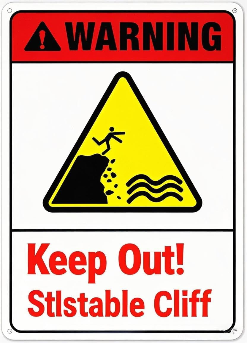Poster Plaque Warning Keep Out Unstable Cliff ANSI Metal Tin Sign, 8 ...