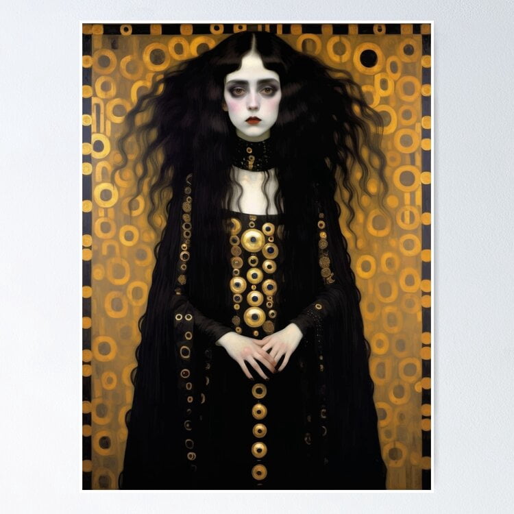 Poster Portrait of a Mysterious Goth Girl Gustav Klimt Inspired ...