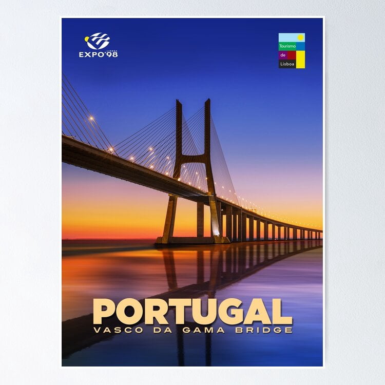 Poster Portugal/Vasco Da Gama Bridge Travel - No Framed, Vintage Wall ...