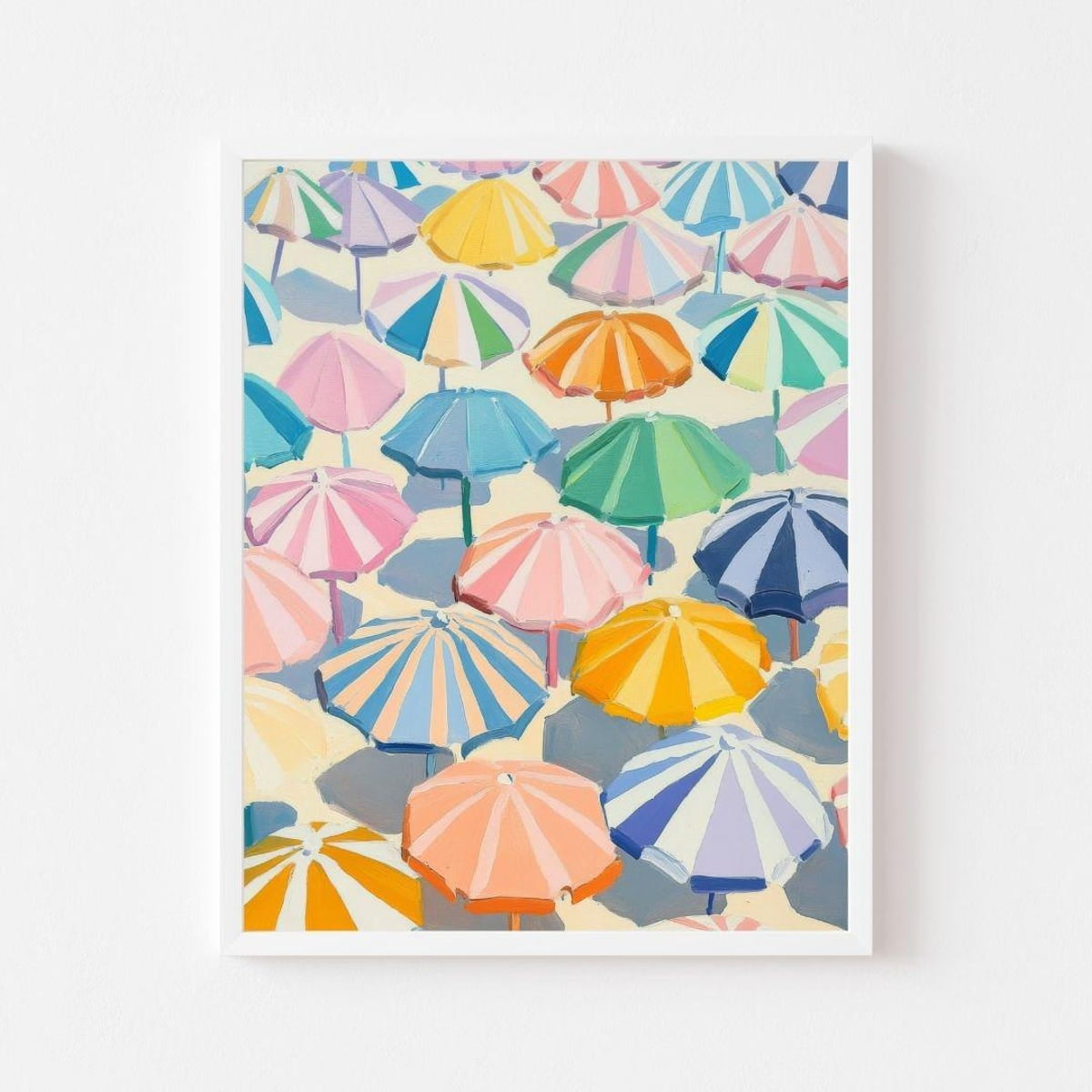 Poster Rainbow Beach Umbrella Painting | Colorful Coastal Kid'S Room ...
