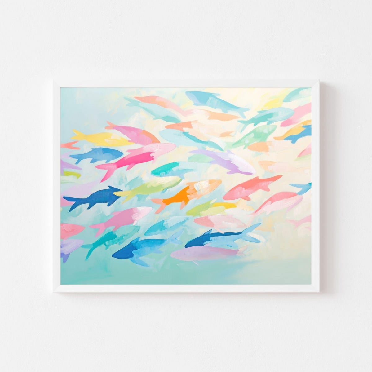 Poster Rainbow School Of Fish Painting | Colorful Coastal Wall Art ...