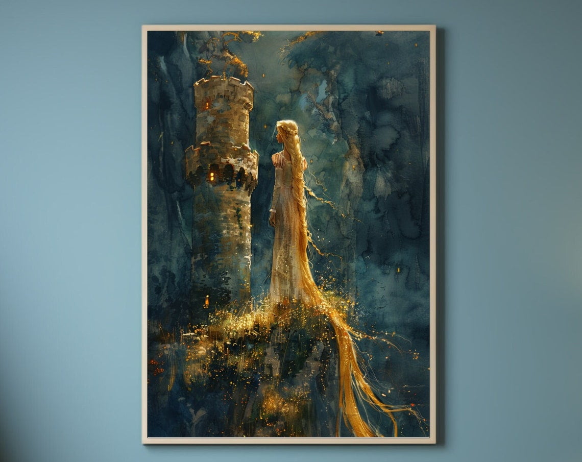Poster Rapunzel Wall Decor Fairy Tale Brothers Grimm Art Print Princess ...