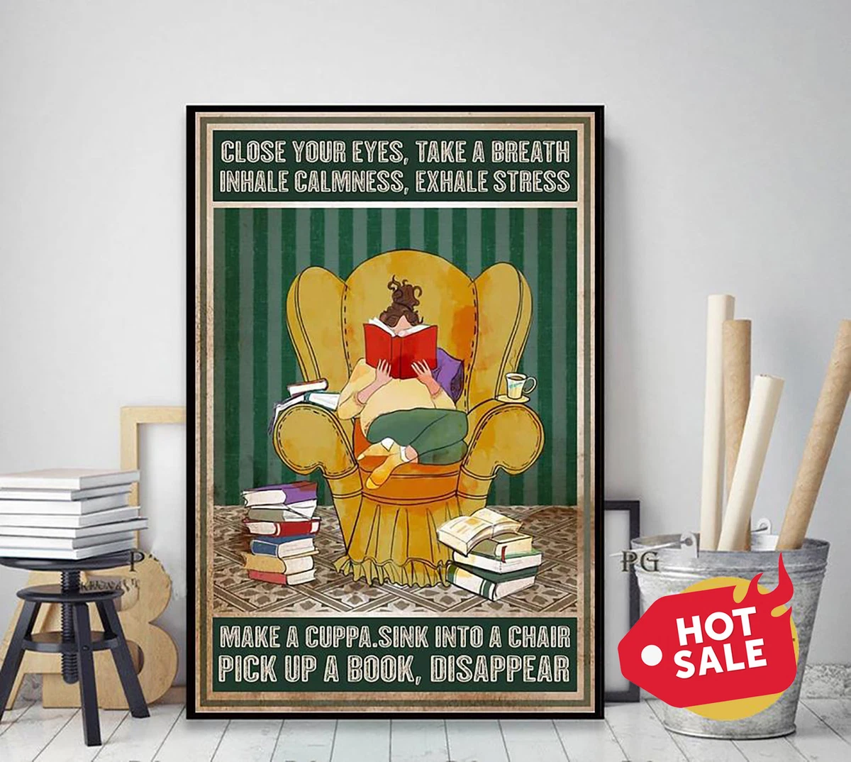 Poster Reading Girl Close Your Eyes Take A Breath Inhale Calmness ...