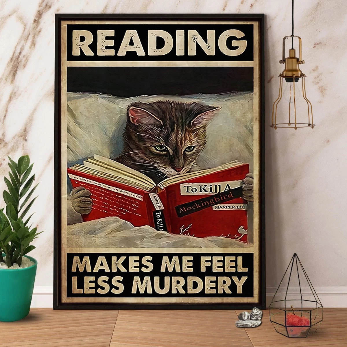 Poster Reading Makes Me Feel Less Murdery Cat Lover Bookworm Paper, No ...
