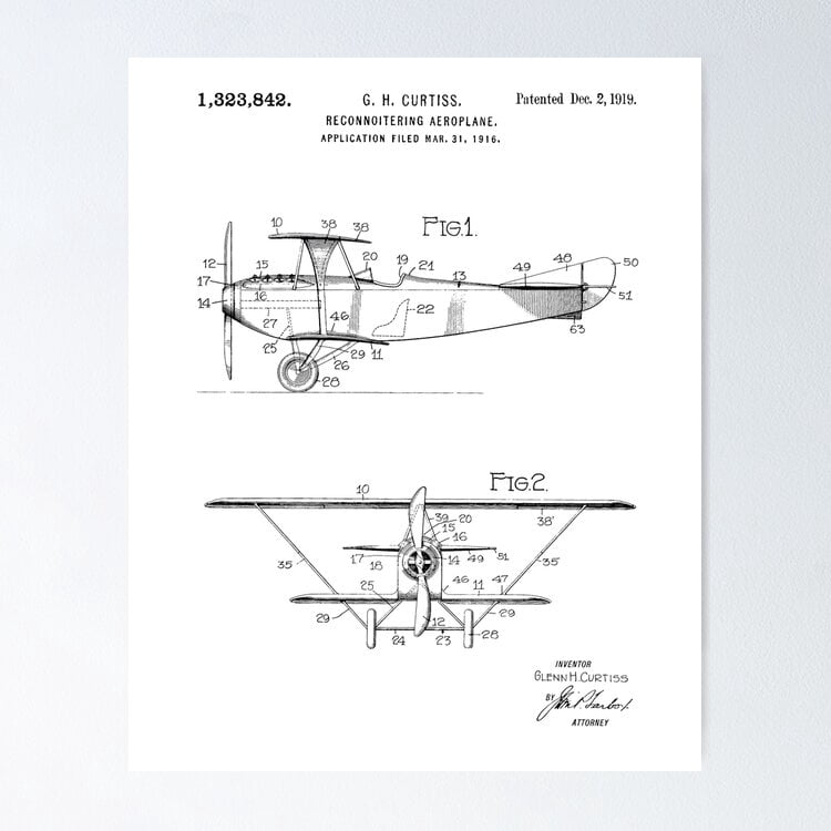 Poster Reconnaissance Biplane Patent Art White Background - Unframed ...