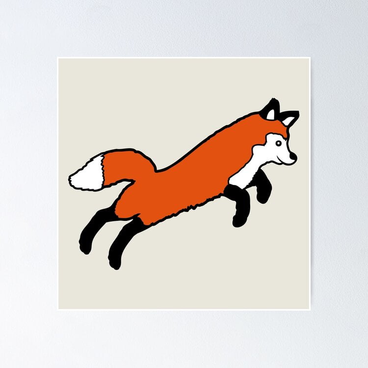 Poster Red Fox Jumping Happy Jump Cartoon Cute Cool Comic - No Framed ...