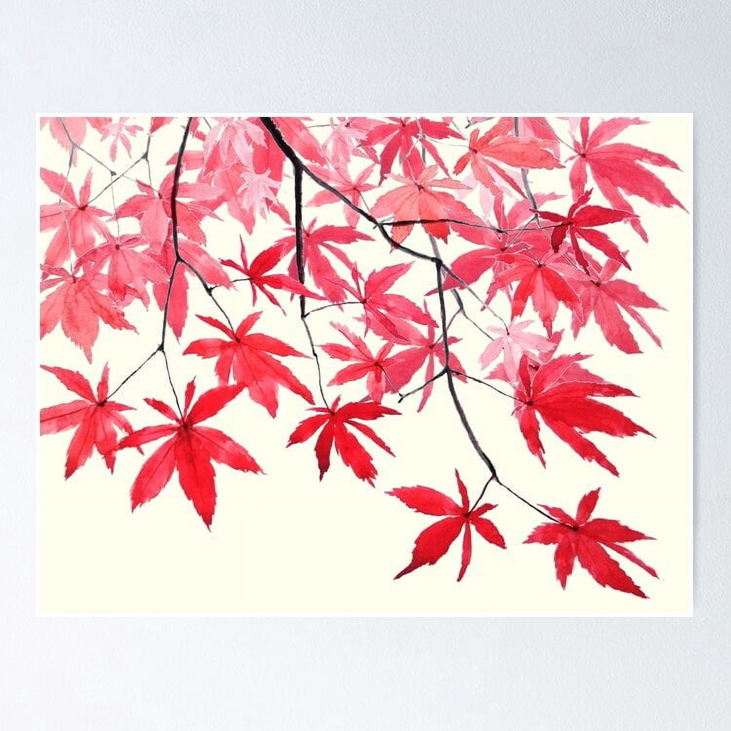 Poster Red Maple Leaves Watercolor Painting - No Framed, Vintage Wall ...