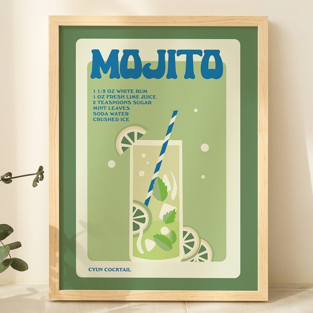 Poster Retro Alcohol Poster, Minimalist Mojito Print, Kitchen Bar Decor ...