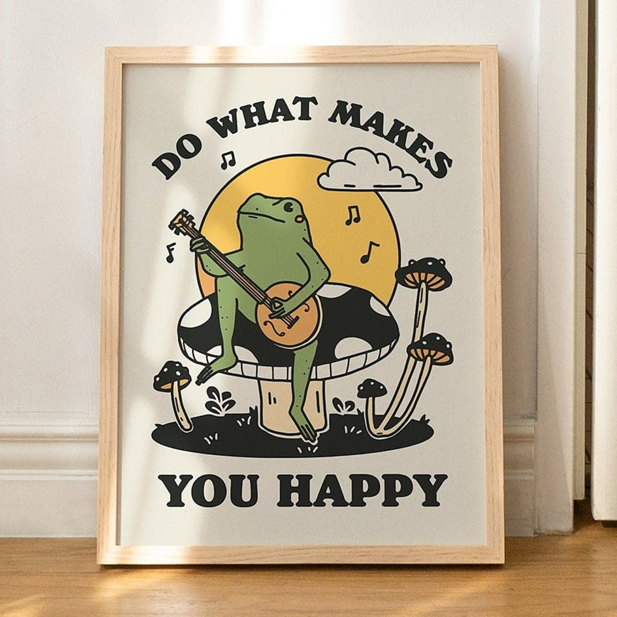 Poster Retro Frog Wall Print, Love Quote, Vintage Banjo Frog, Mushroom ...