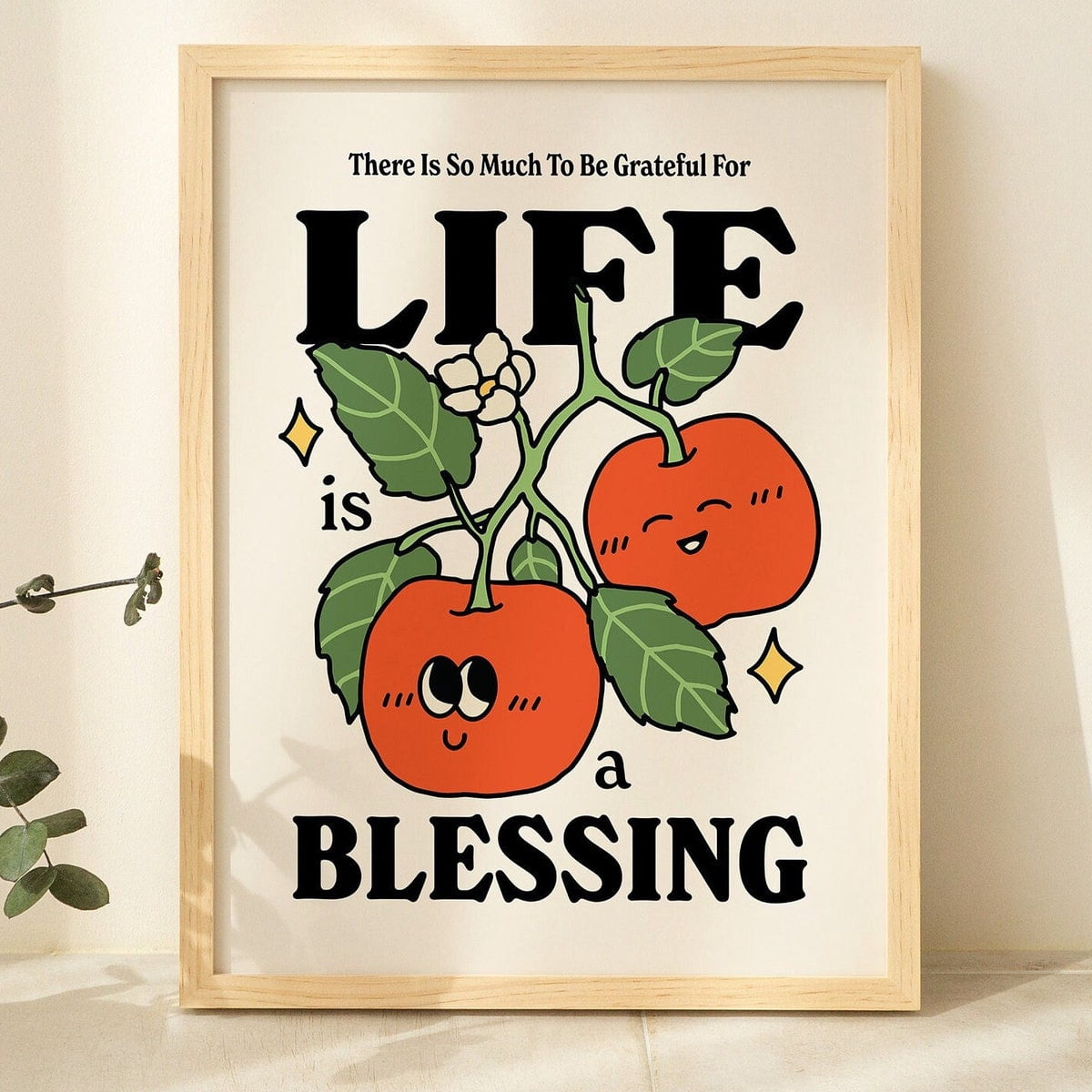 Poster Retro Fruit Print, Blessing Affirmation Illustration, Colorful ...