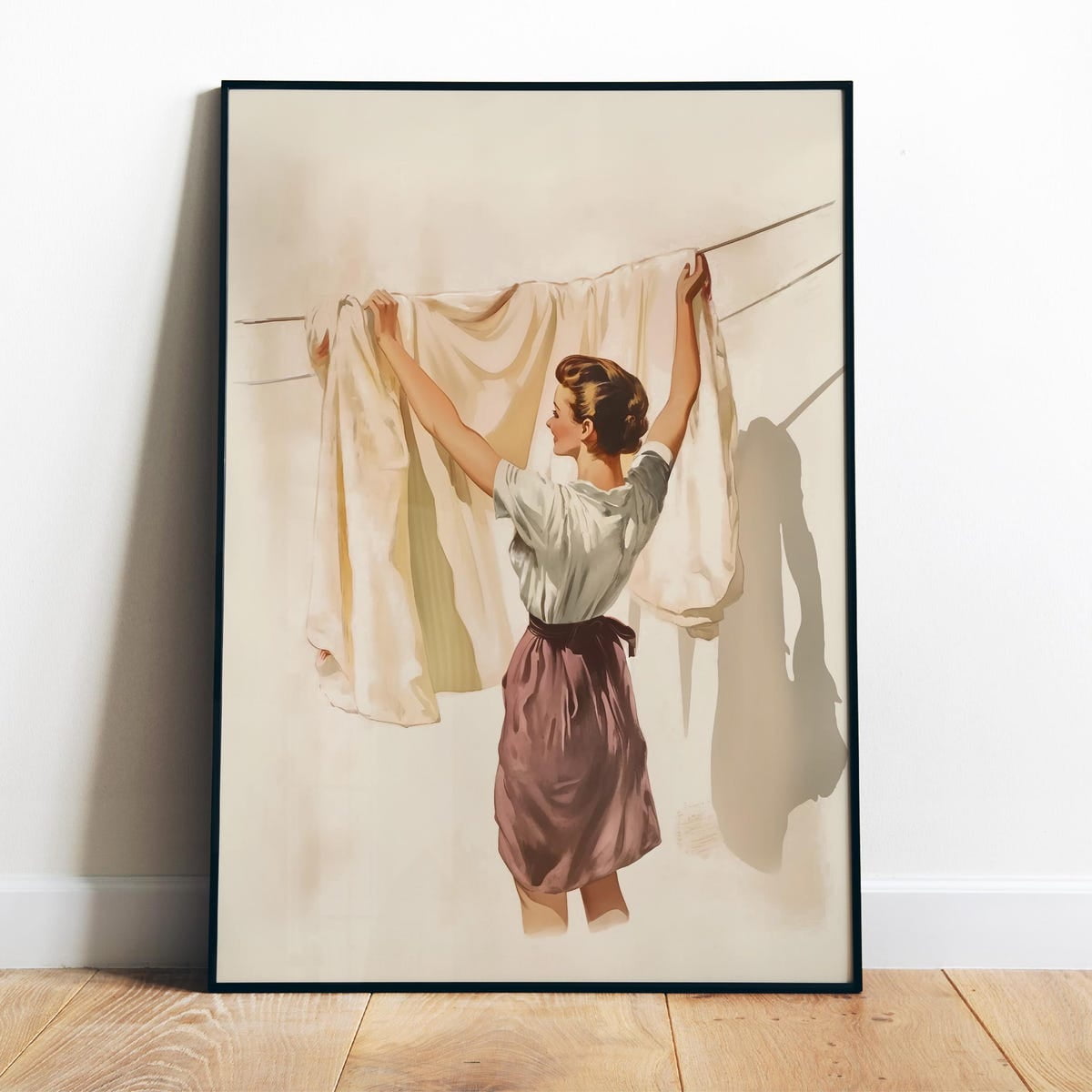 Poster Retro Laundry Wall Art Printable Clothesline Hanging Laundry ...