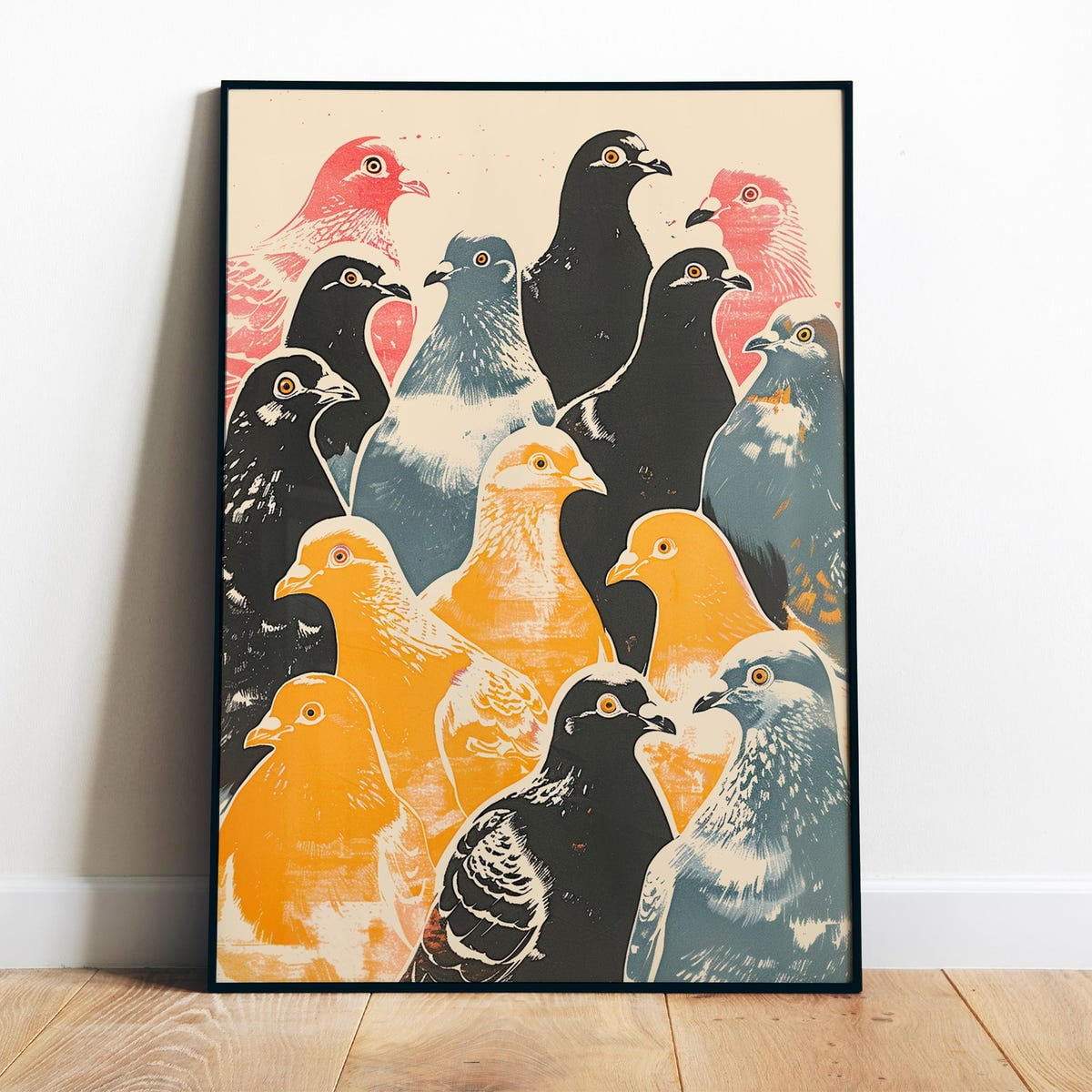 Poster Retro Pigeons Wall Art Printable Fun Prints For Bathroom Wall ...