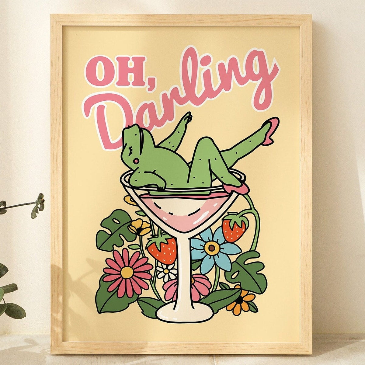 Poster Retro Pinup Frog Wall Print, Oh Darling Quote, Vintage Style ...