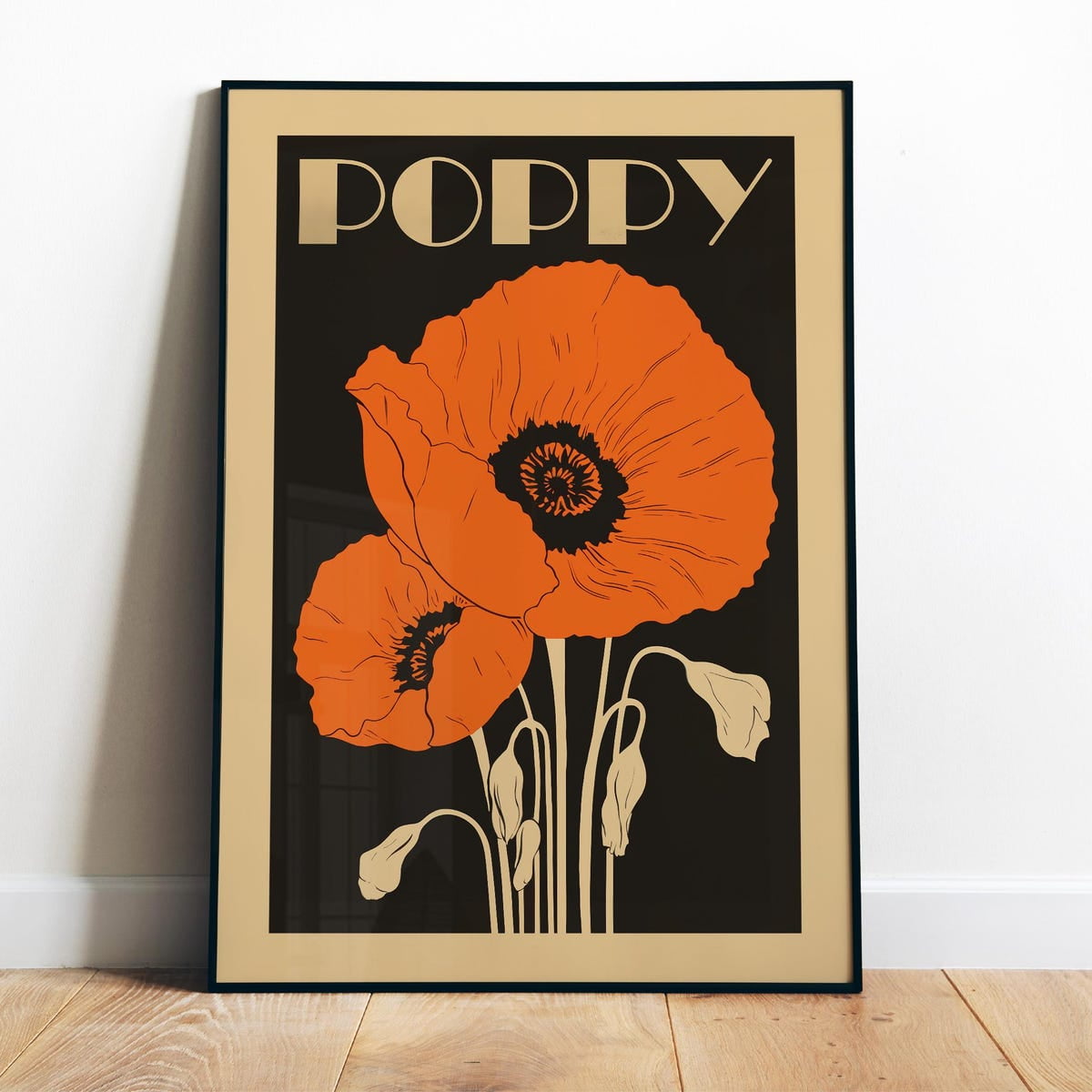 Poster Retro Poppy Art Print Red And Black Floral Wall Art Printable ...