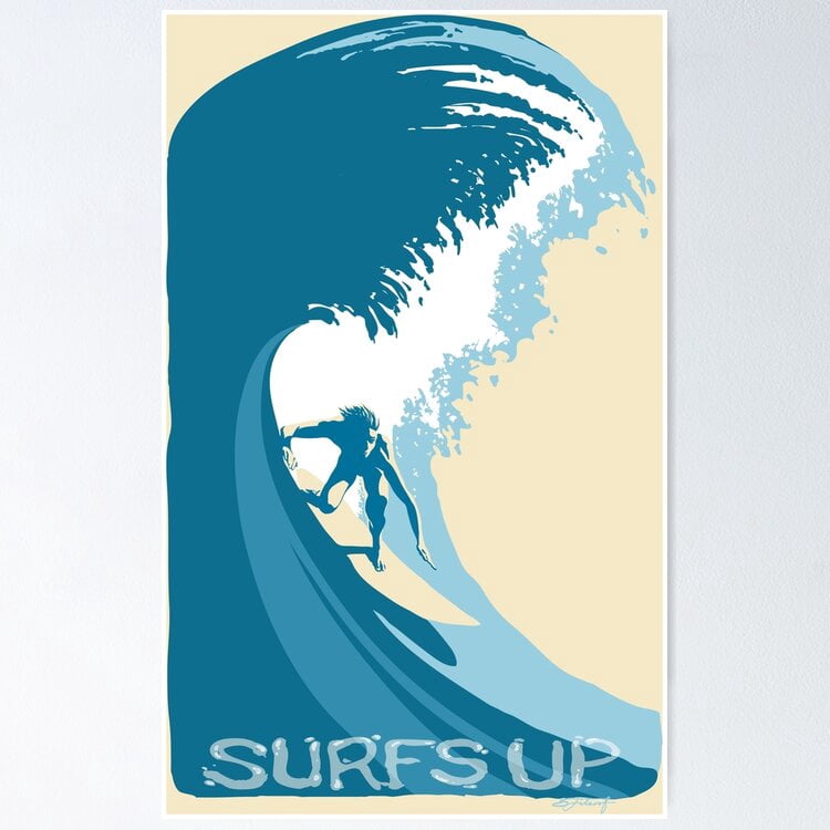 Poster Retro Surfs Up Art - No Framed, Vintage Wall Art, Trendy Retro ...