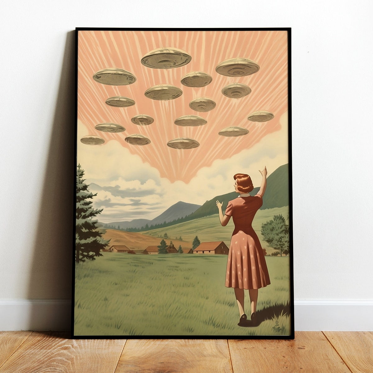 Poster Retro Ufo Poster Printable Alien Wall Art Retro Print Hovering ...
