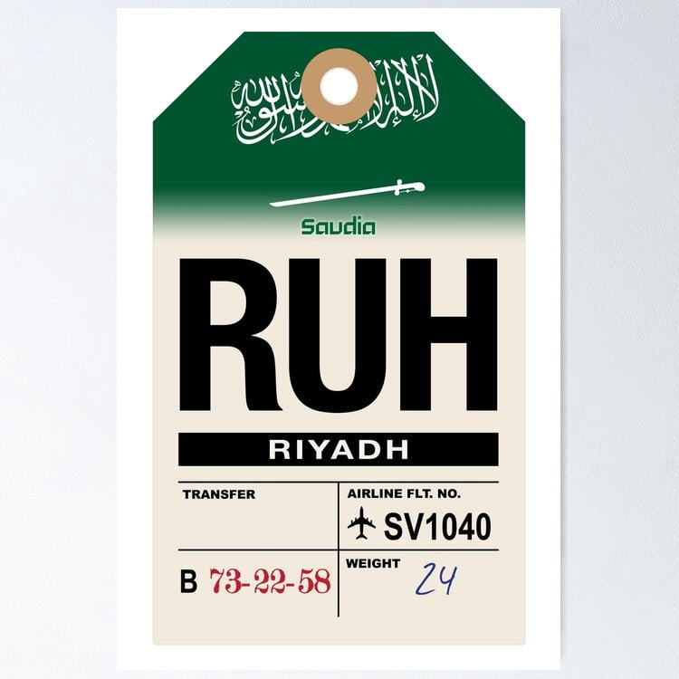 Poster Riyadh (Ruh) Saudi Arabia Airline Luggage Tag - No Framed ...
