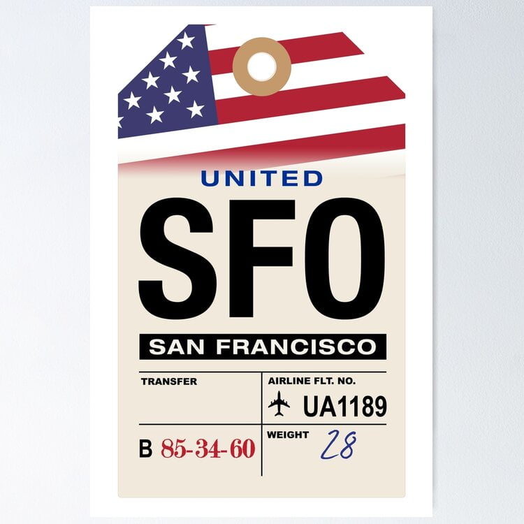 Poster San Francisco (Sfo) California Airport Luggage Tag - No Framed ...