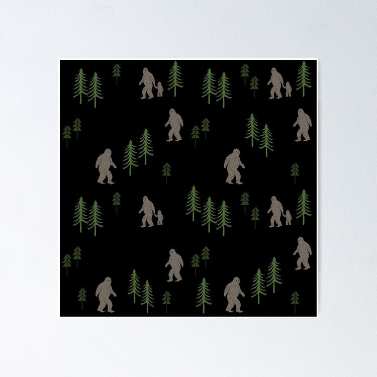 Poster Sasquatch Bigfoot Pattern Forest Animal Creature Mythical Beast ...