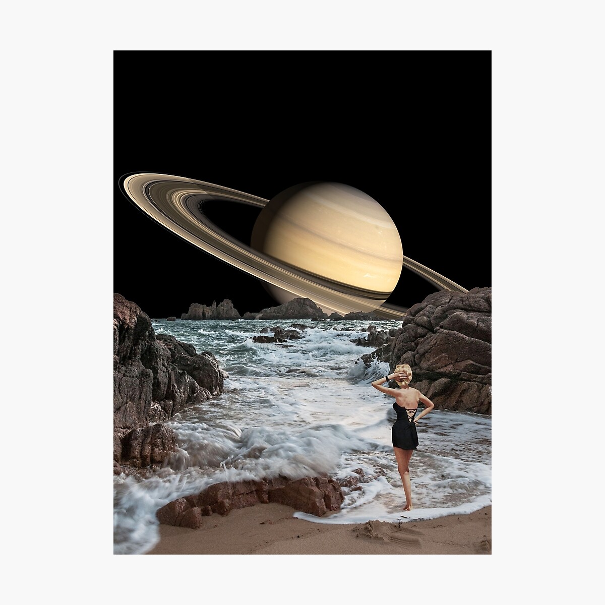 Poster Saturn Tide - No Framed, Vintage Wall Art, Trendy Retro Print ...